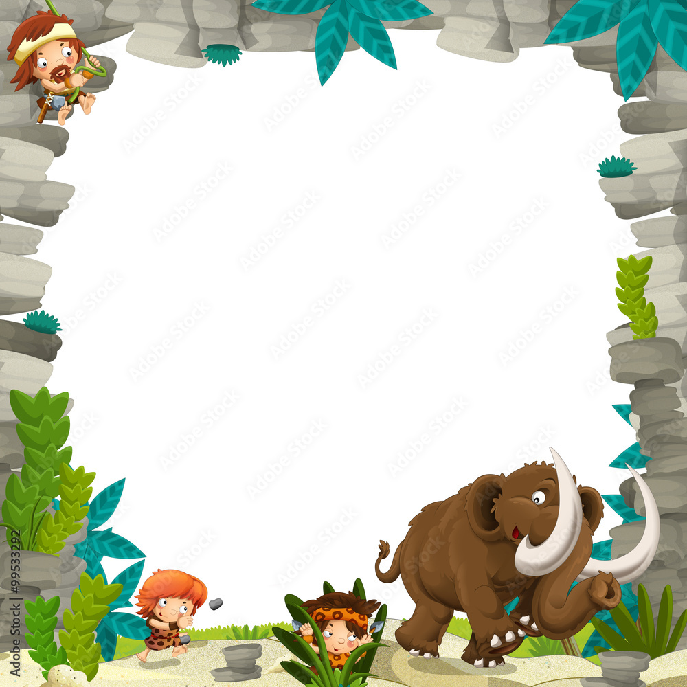 Cartoon prehistoric frame - illustration for the children Stock ...