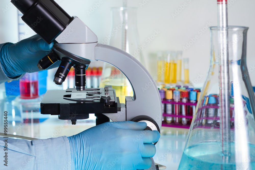 researcher working with micro in the laboratory workbench / scientist ...