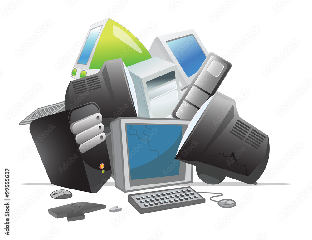 cartoon vector illustration of recycling computers Stock Vector | Adobe ...