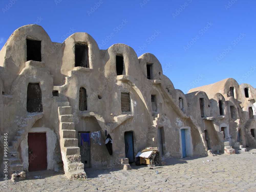 Tunisia. Medenine. Fragment of old Ksar located inside village. There ...