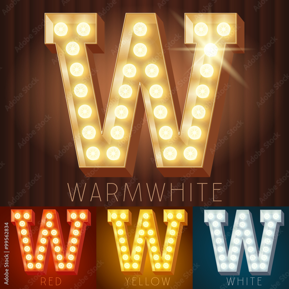 Vector electric light up lamp alphabet in hard font. Letter W Stock ...