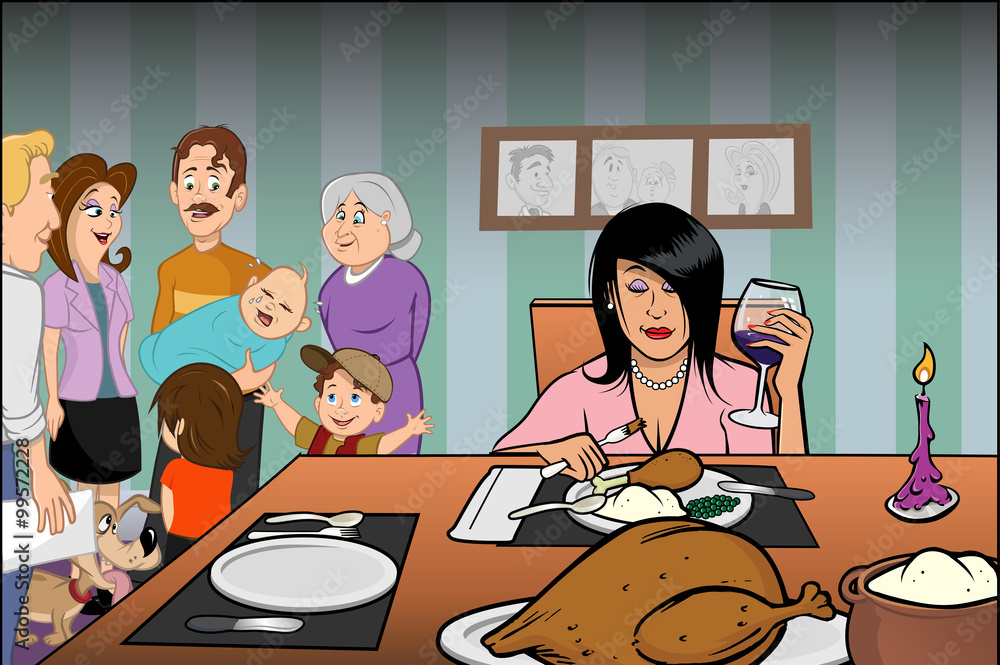 cartoon vector illustration of a Thanksgiving Day dinner Stock Vector ...