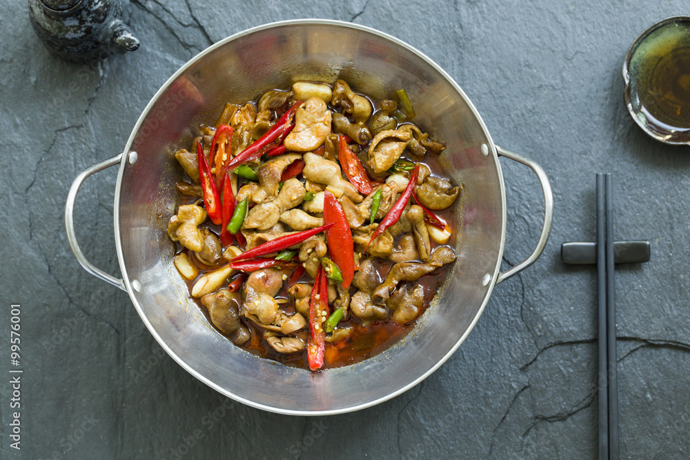 Chinese cuisine griddle pork intestines Stock Photo | Adobe Stock