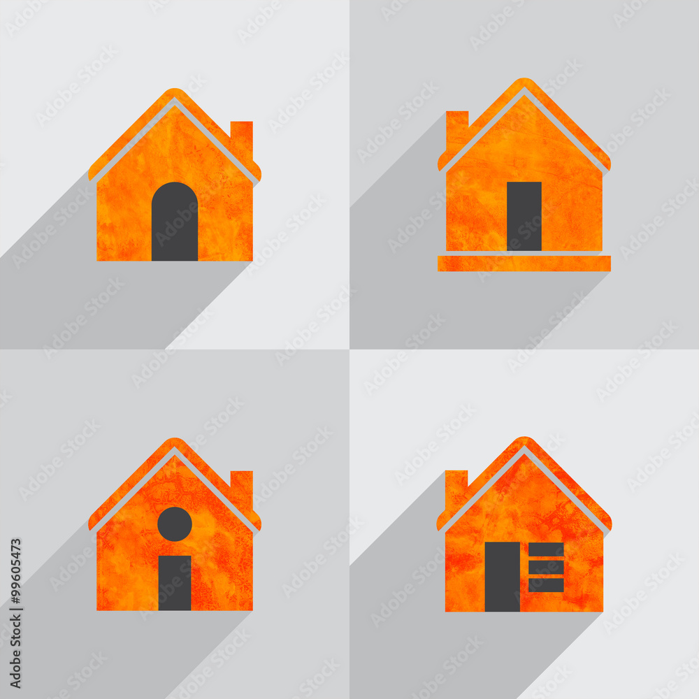 Orange house icon set on grey Stock Photo | Adobe Stock