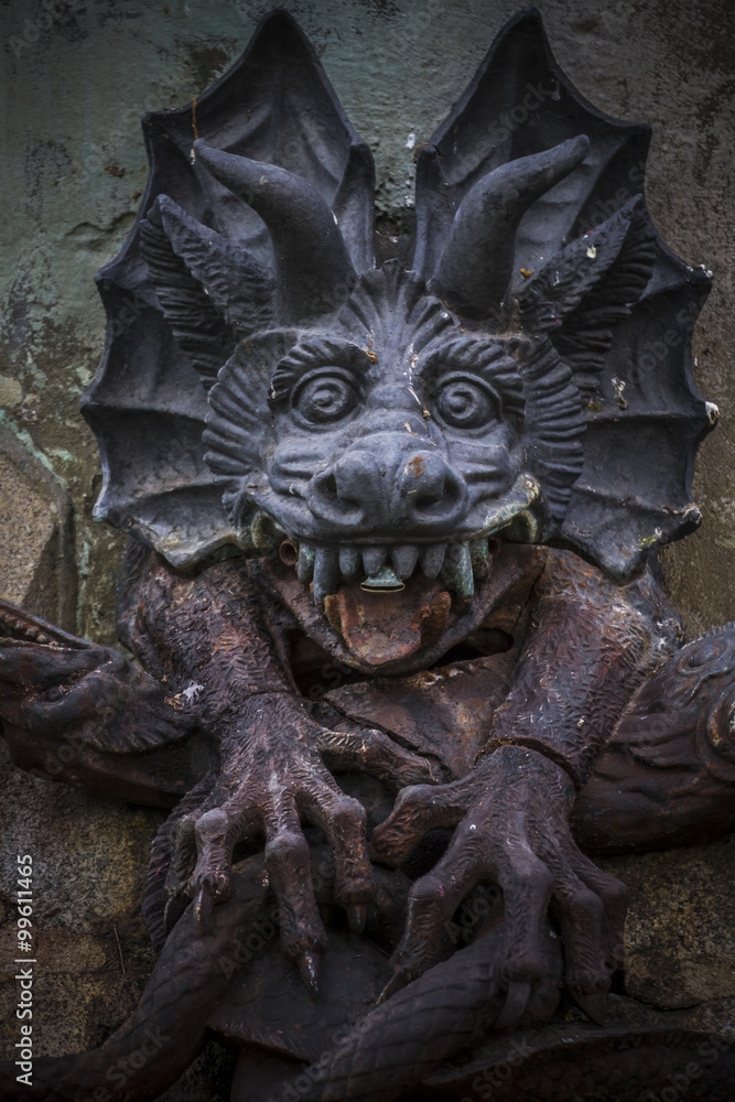 devil figure, bronze sculpture with demonic gargoyles and monste Stock ...