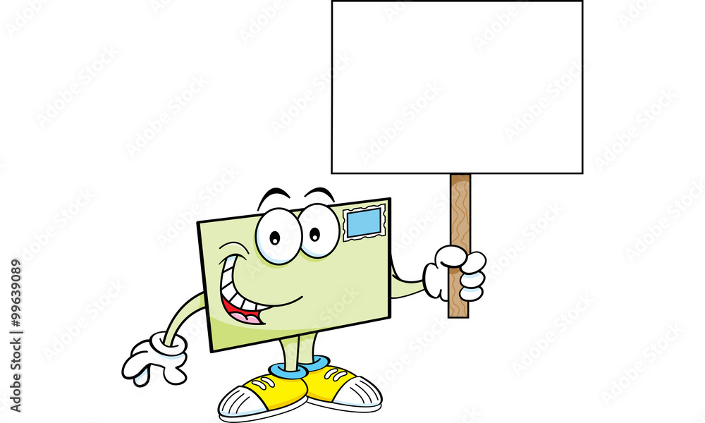 Cartoon illustration of an envelope holding a sign. Stock Illustration ...