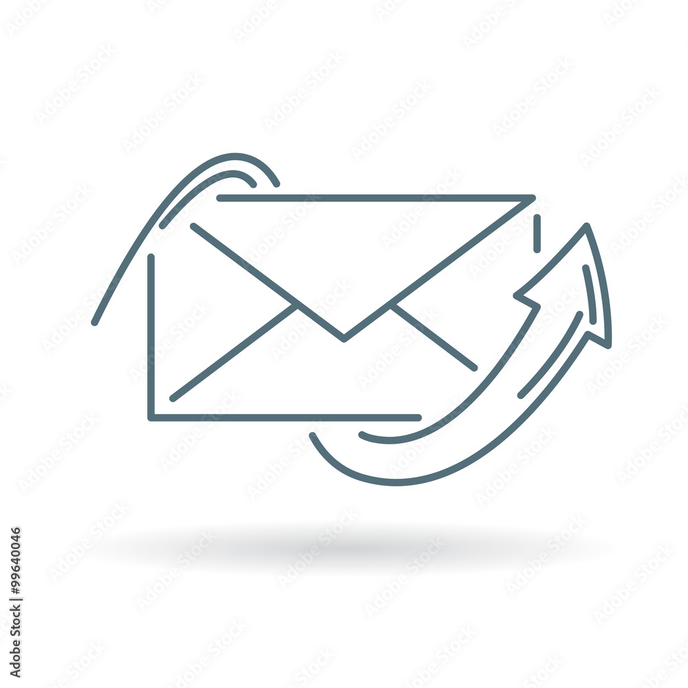 Conceptual email arrow icon. Sent mail sign. Envelope post symbol. Thin ...
