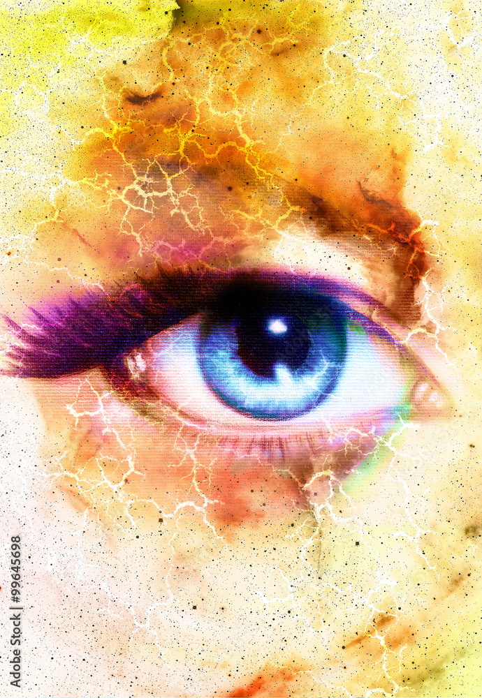 Woman Eye and cosmic space with stars and flash. abstract color ...