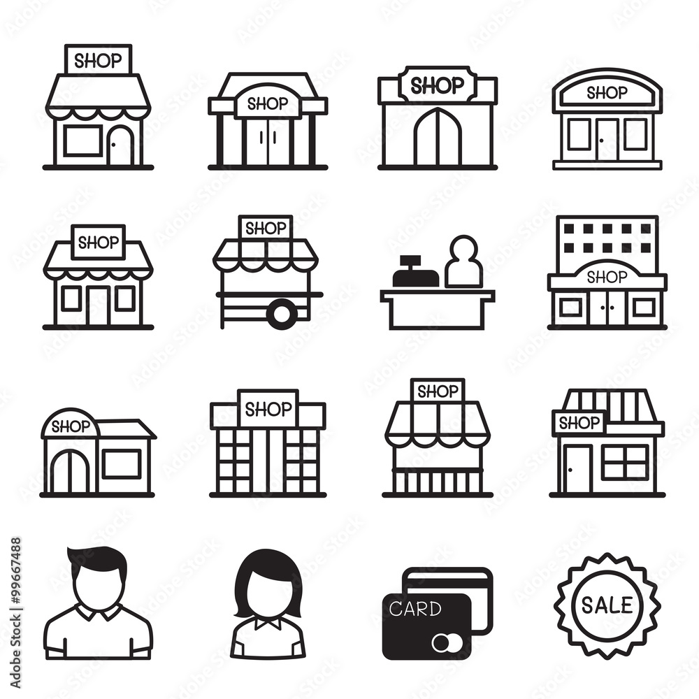 Shop building icon set Stock-Vektorgrafik | Adobe Stock