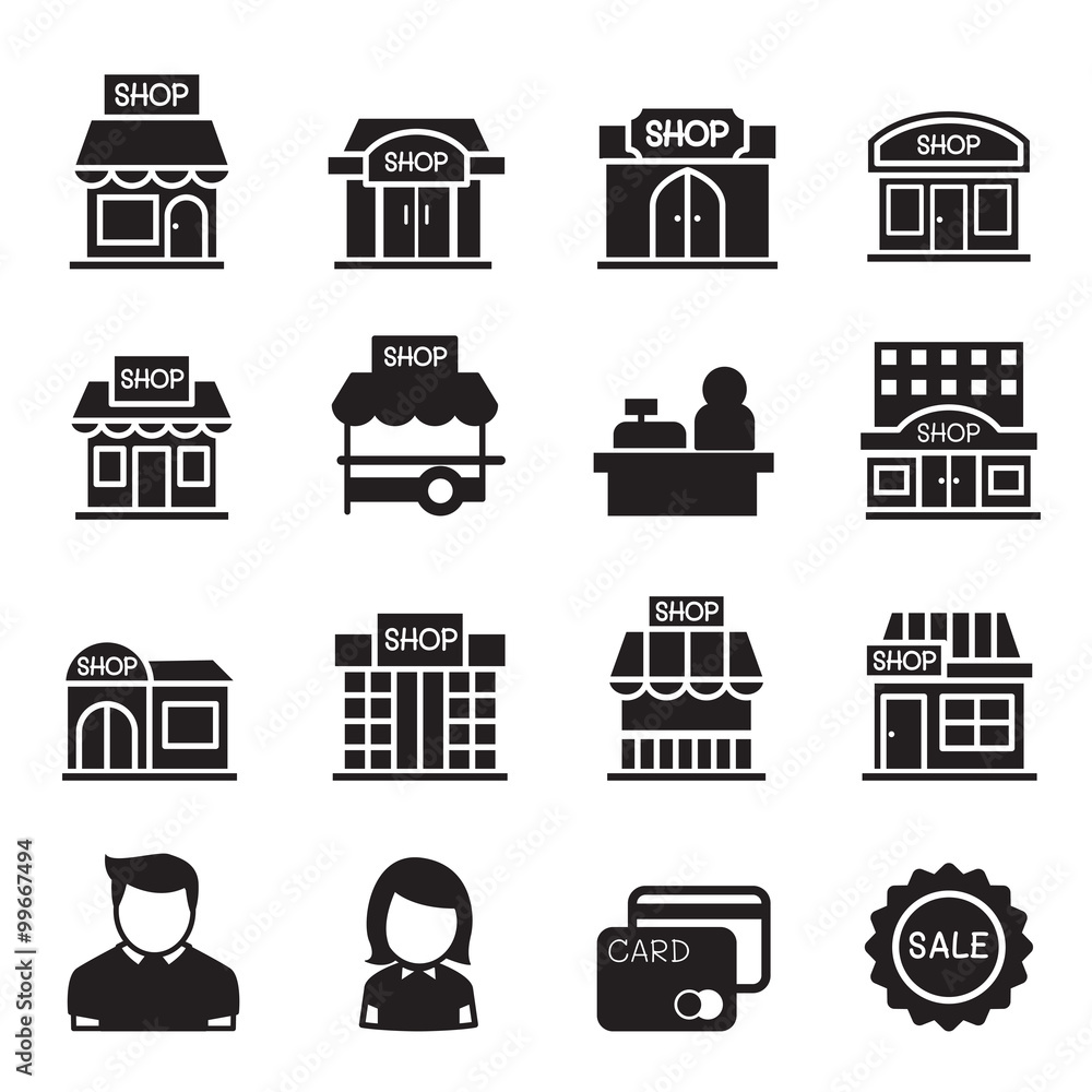 silhouette Shop building icon set Stock Vector | Adobe Stock