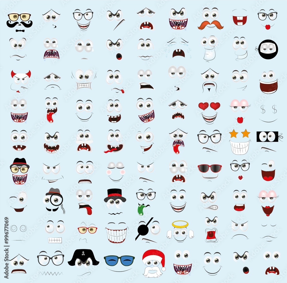 Set of cartoon faces with different emotions Stock Illustration | Adobe ...