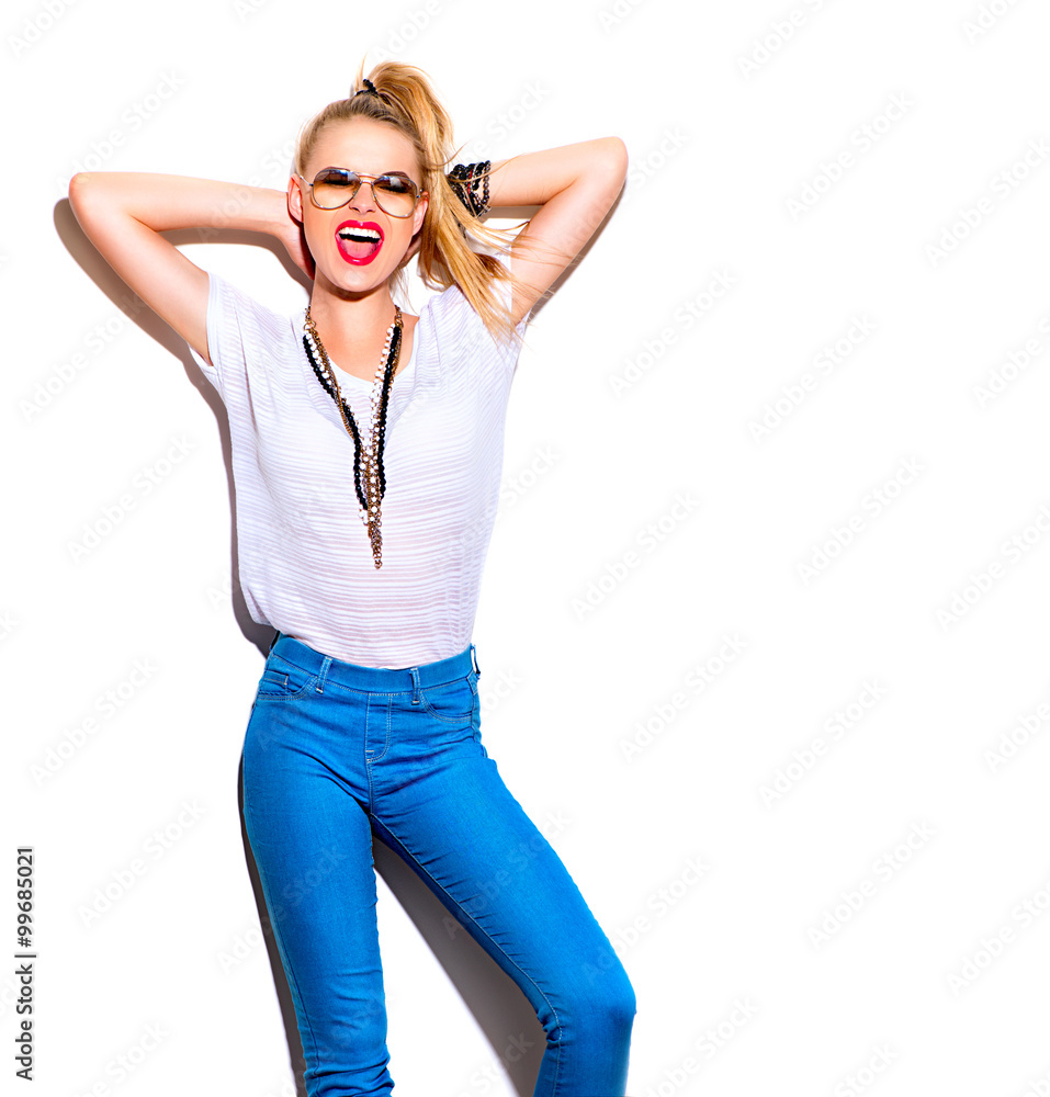 Fashion model girl isolated over white background Stock Photo | Adobe Stock