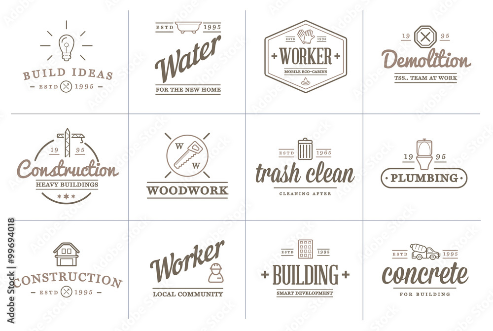 Set of Vector Construction Building Icons Home and Repair can be used ...