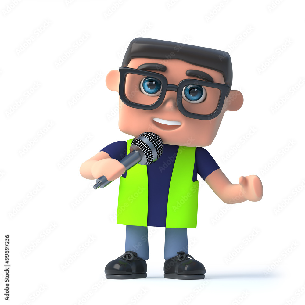 3d Health and safety officer speaks into the microphone Stock ...