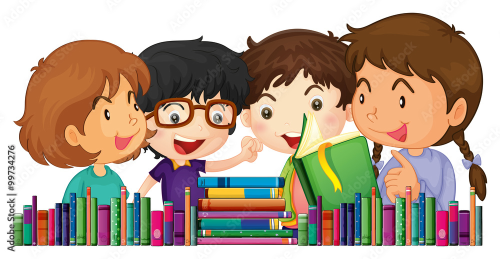 Children with many books Stock Vector | Adobe Stock