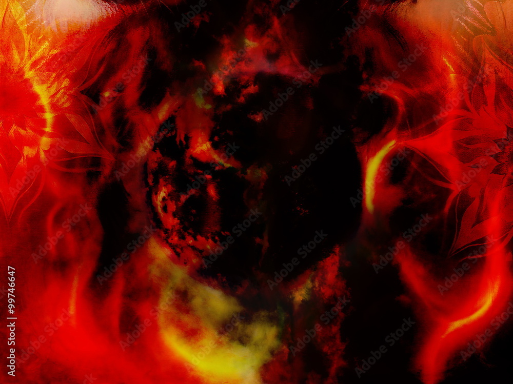 oriental ornamental mandala and color abstract background with fire ...