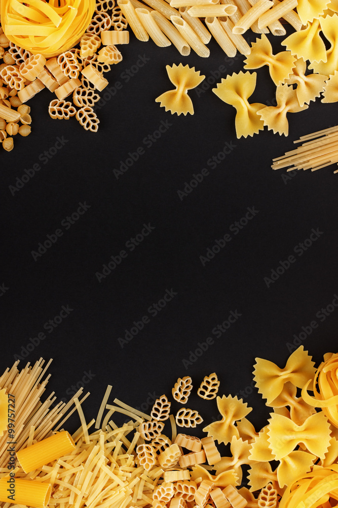 Different types of pasta on the black background Stock Photo | Adobe Stock