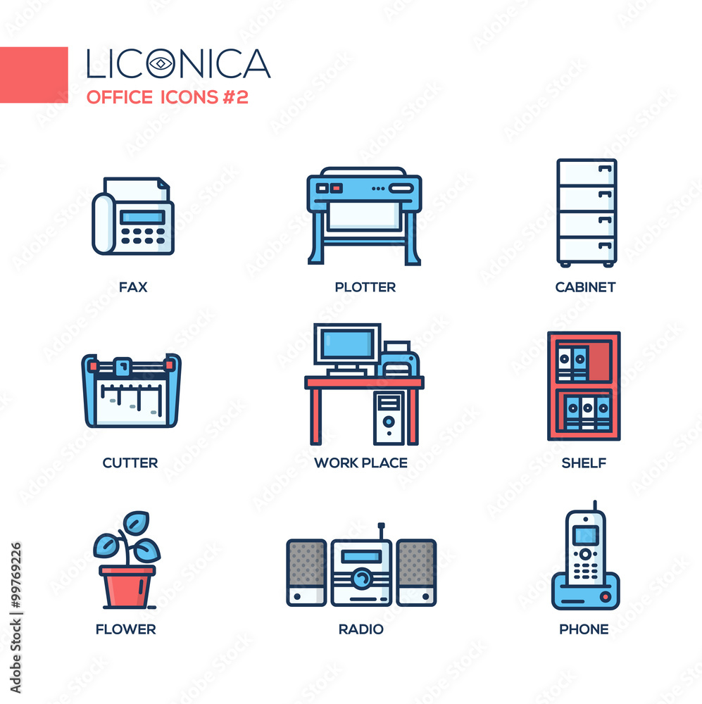 Set of modern office line flat design icons and pictograms. Stock ...