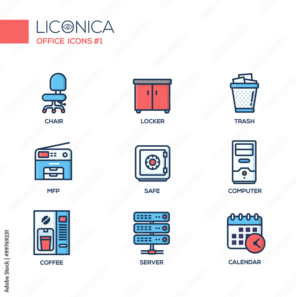 Set of modern office line flat design icons and pictograms. Stock ...