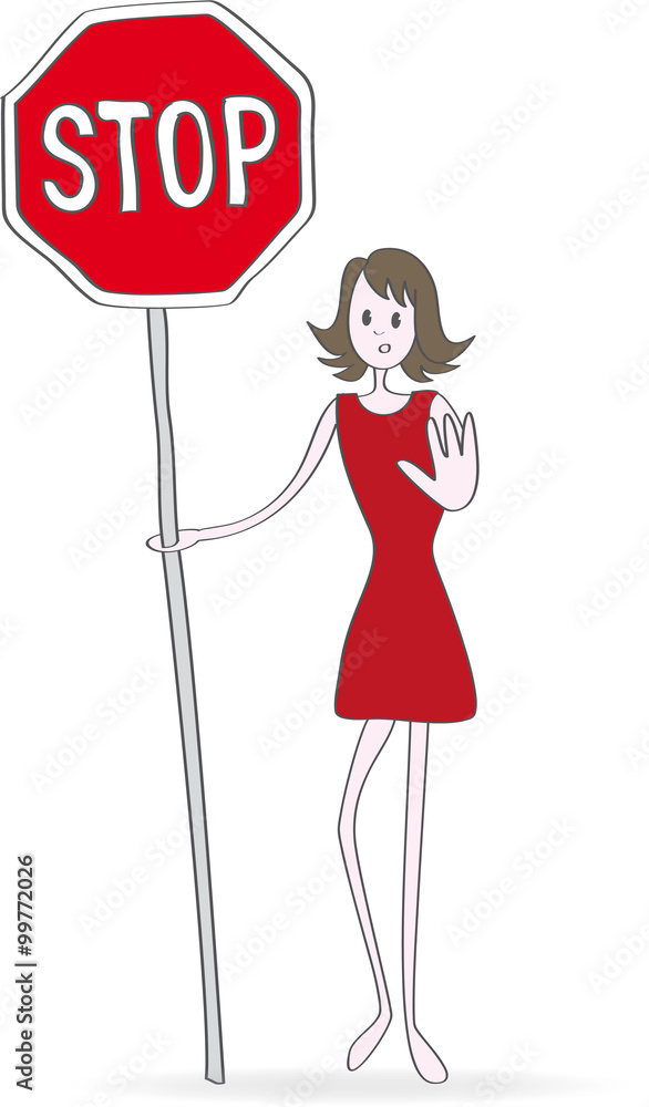 Frau mit Stop Stoppschild Stock-Vektorgrafik | Adobe Stock