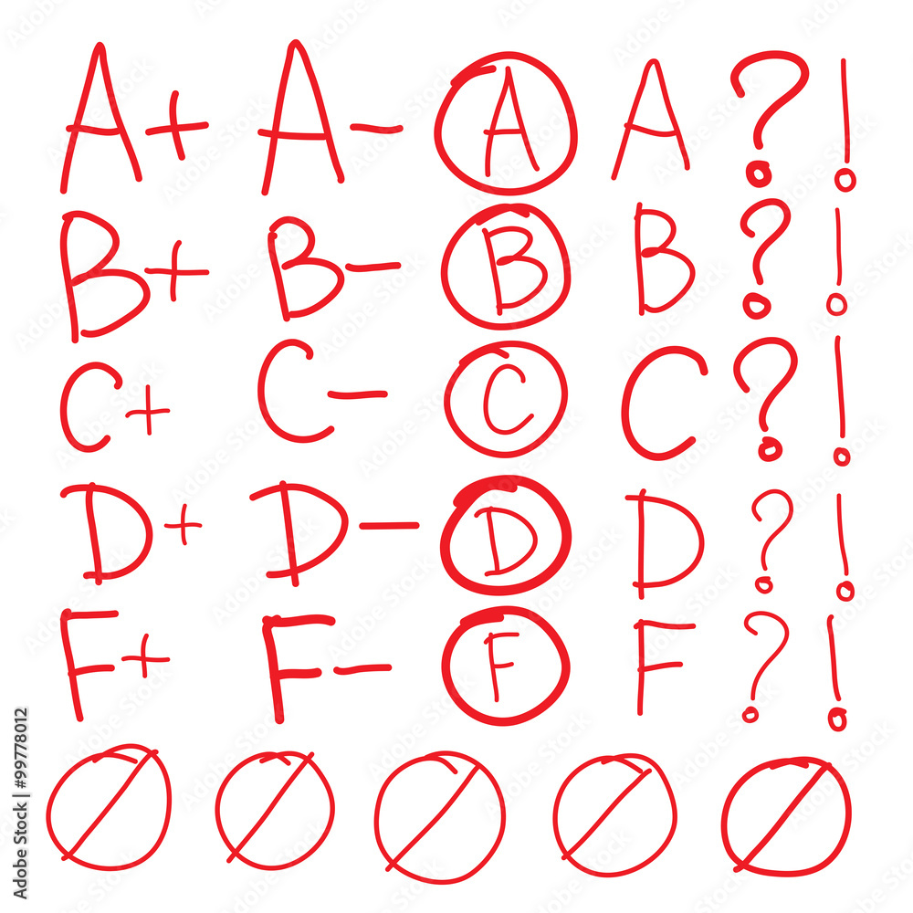 School and collage grades with circles and highlight elements, check ...