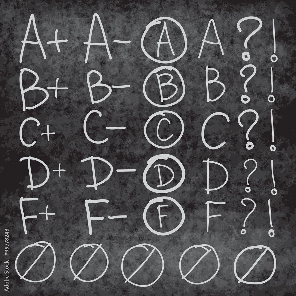 School and collage grades with circles and highlight elements on chalk ...