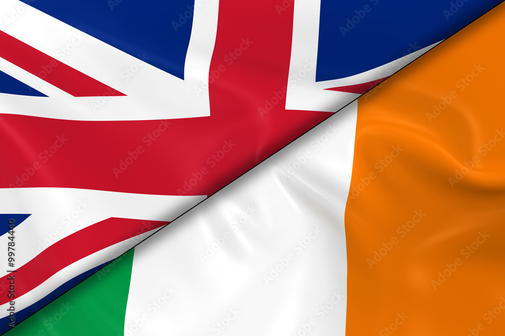 Flags of the United Kingdom and Ireland Divided Diagonally - 3D Render ...