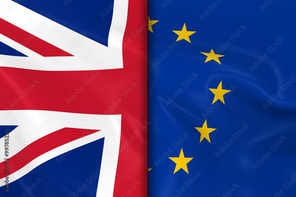 Flags of the UK and the European Union Split Down the Middle - 3D ...