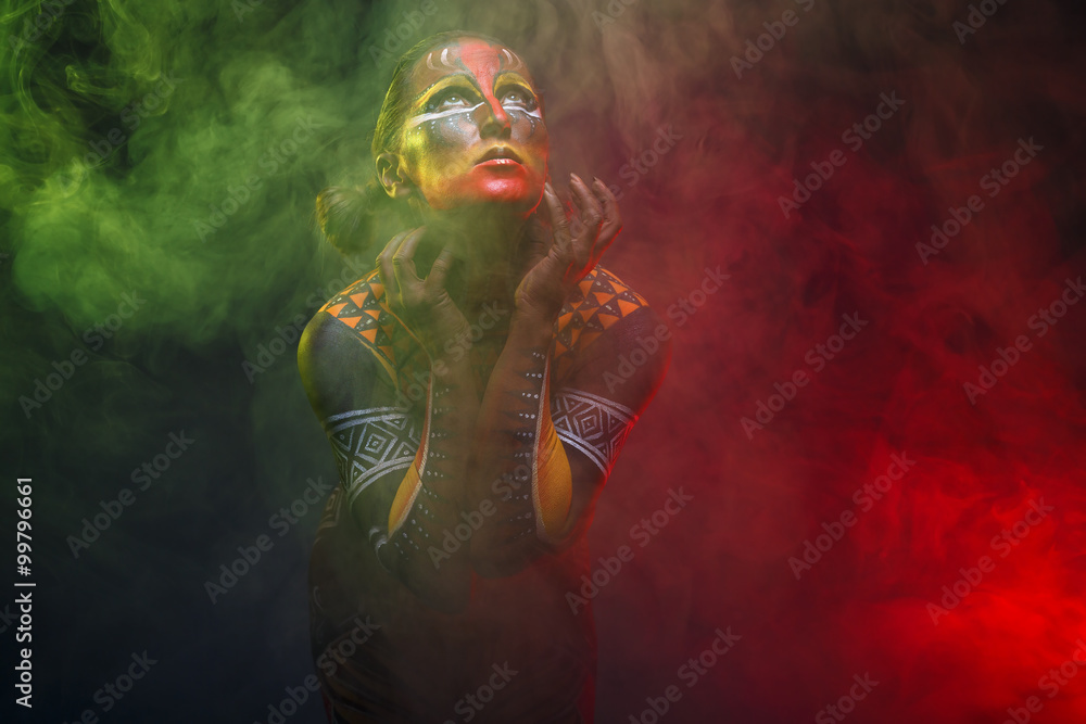 Bodypainting. Woman painted with ethnic patterns Stock Photo | Adobe Stock