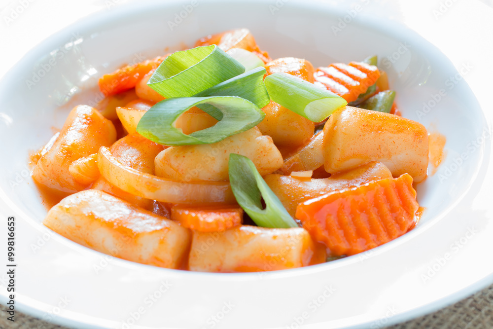Hot and spicy rice cake (Tteokbokki) , Korean food Stock Photo | Adobe ...