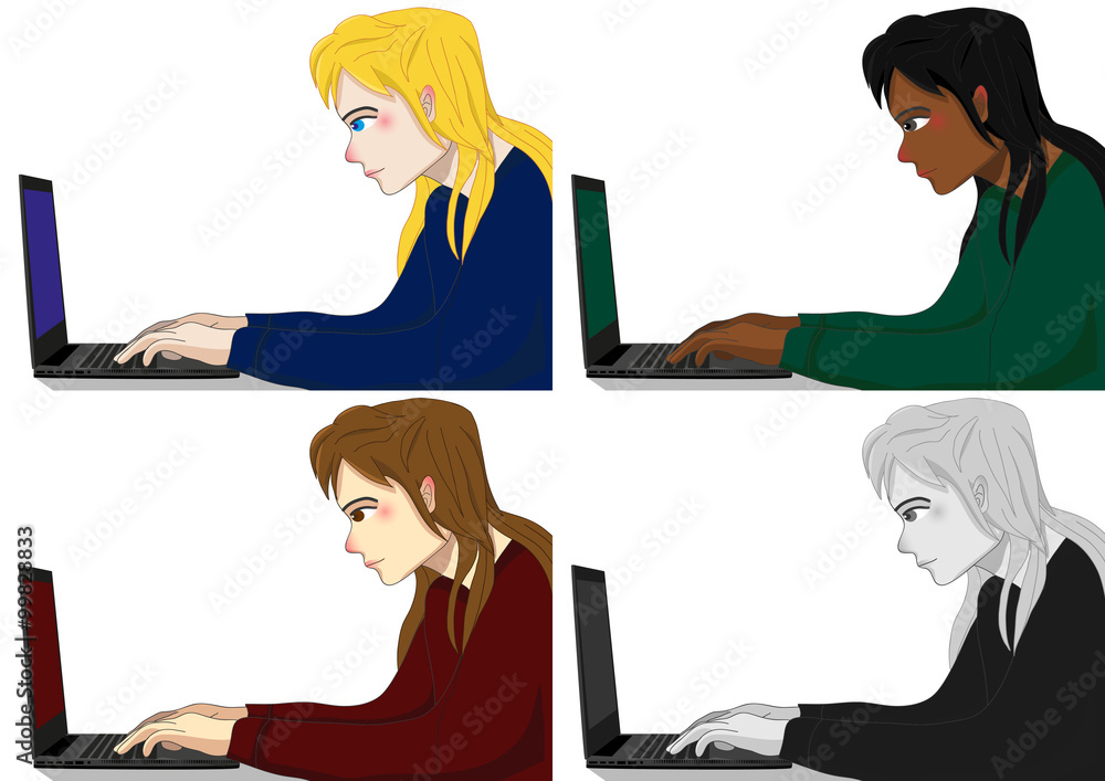 Programmer Working Woman Vector Illustration Stock Vector | Adobe Stock