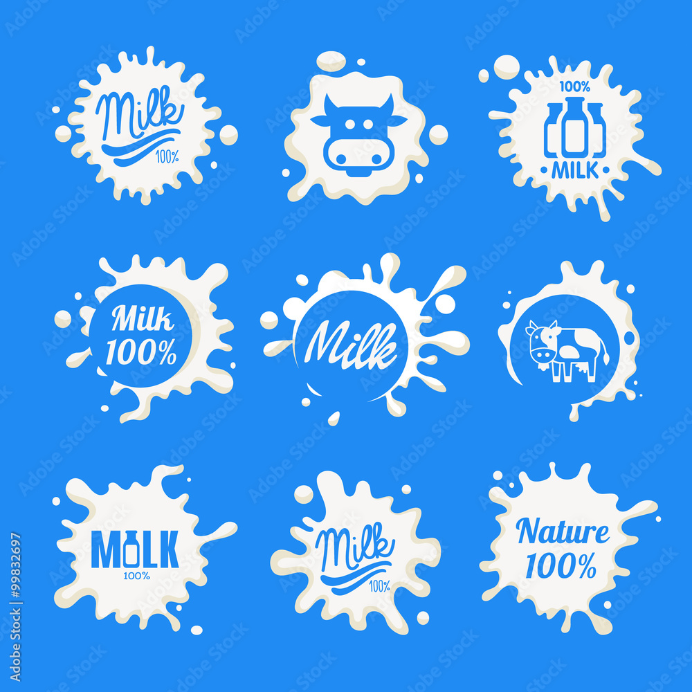 Milk Logo and Labels Designs with Lettering. Vector Collection Stock ...