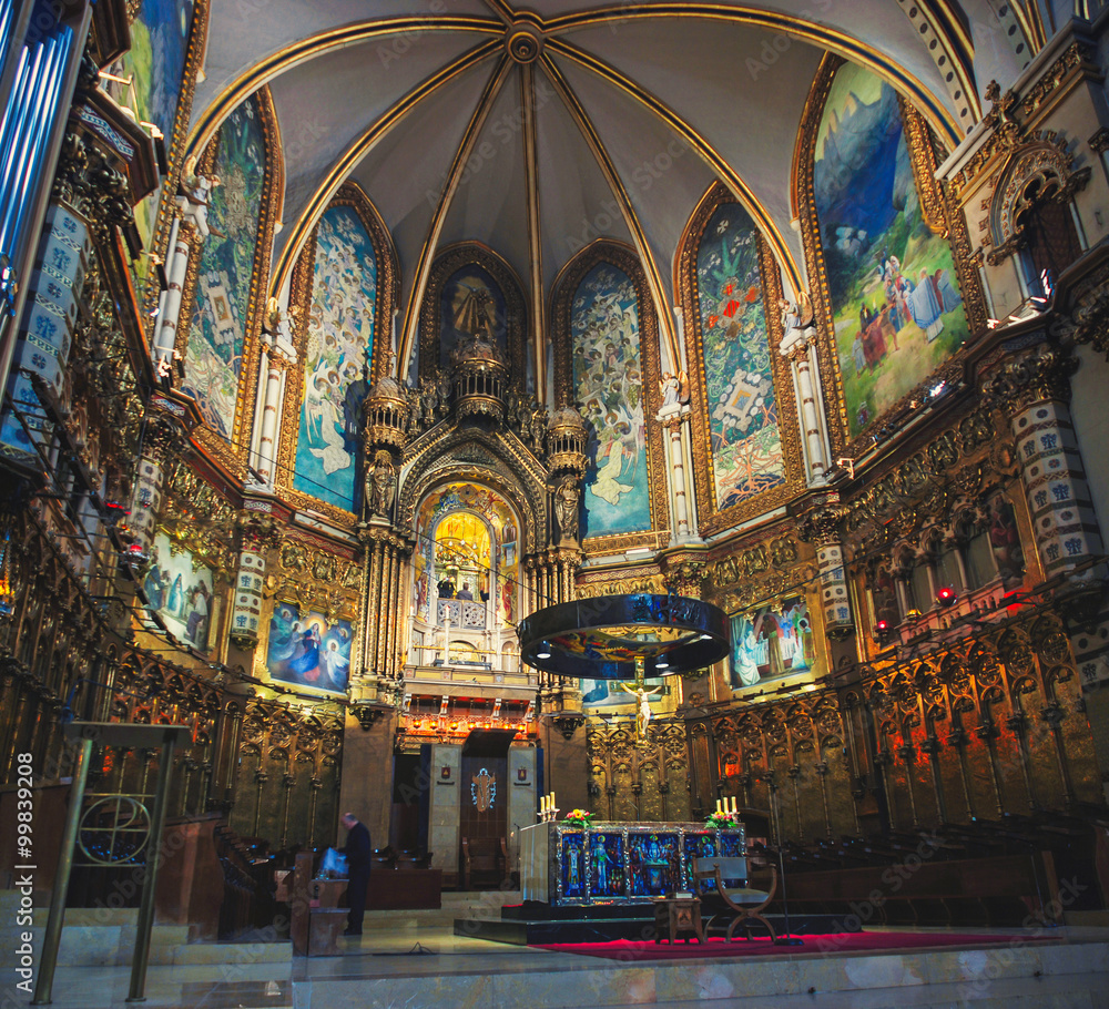 Interior Altar of Basilica at the Montserrat Monastery in Spain. It is ...