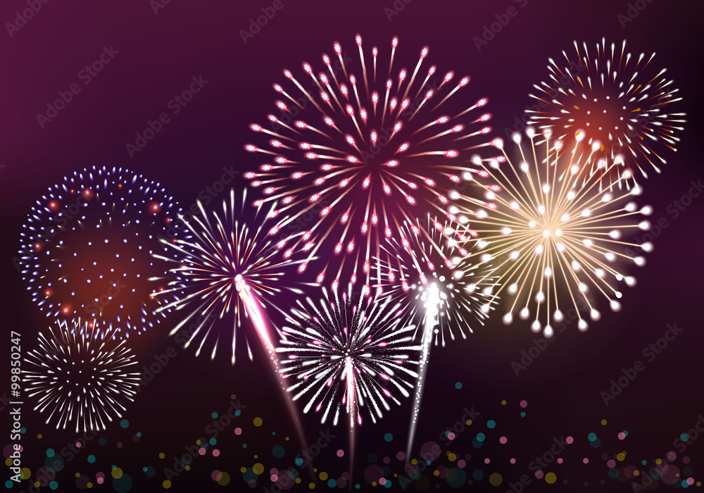 Realistic fireworks background vector Stock Vector | Adobe Stock
