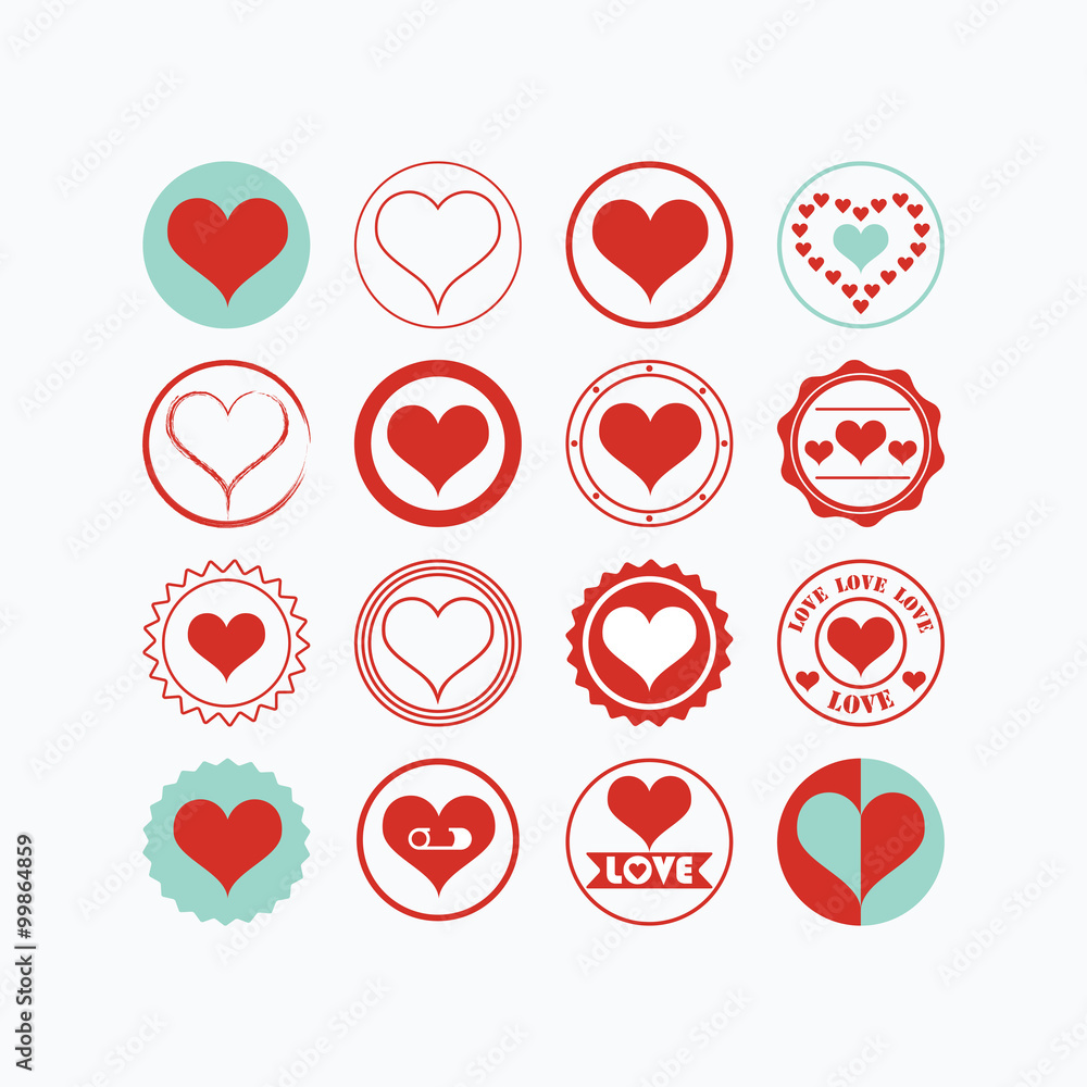 Red and teal heart symbols icons set on white background Stock Vector ...