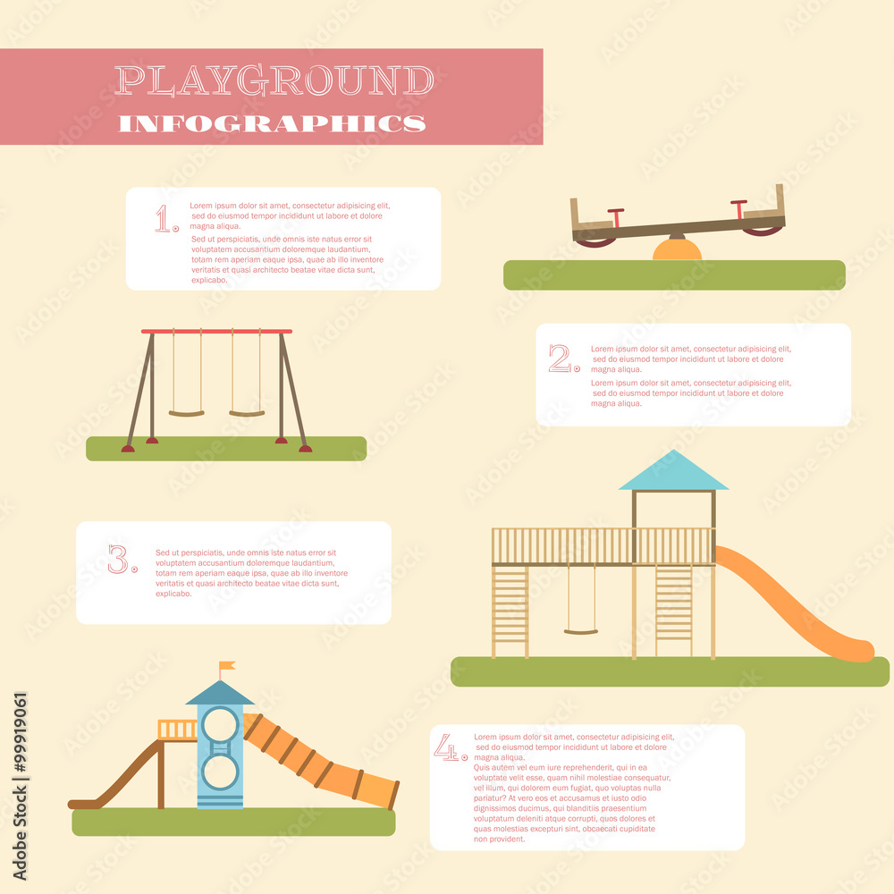 Playground infographic elements vector flat illustration.Kids playing ...