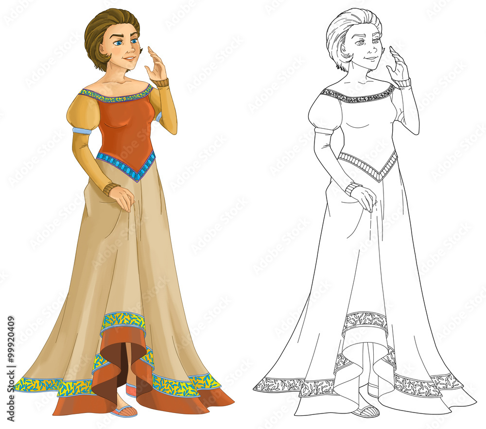 Cartoon medieval woman - illustration for the children Stock ...