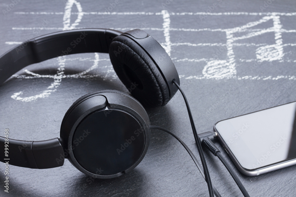Music notes with headphones Stock Photo | Adobe Stock