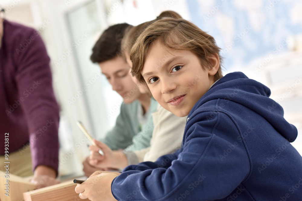 Portrait of 10-year-old school boy in class Stock Photo | Adobe Stock