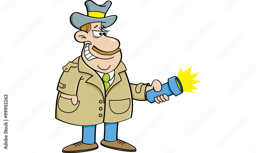 Cartoon illustration of a detective holding a flashlight. Stock ...
