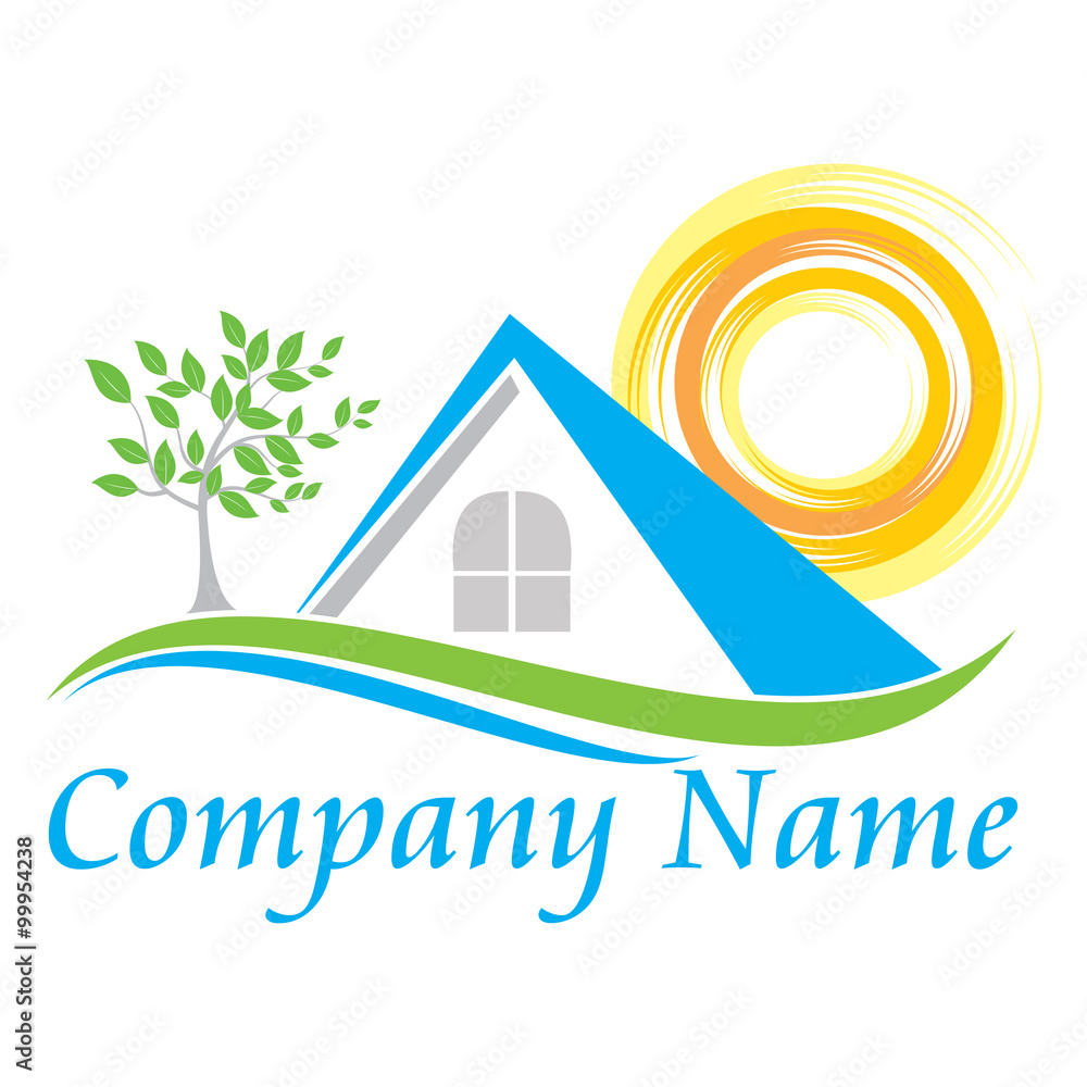 House, tree and sun logo Stock Vector | Adobe Stock