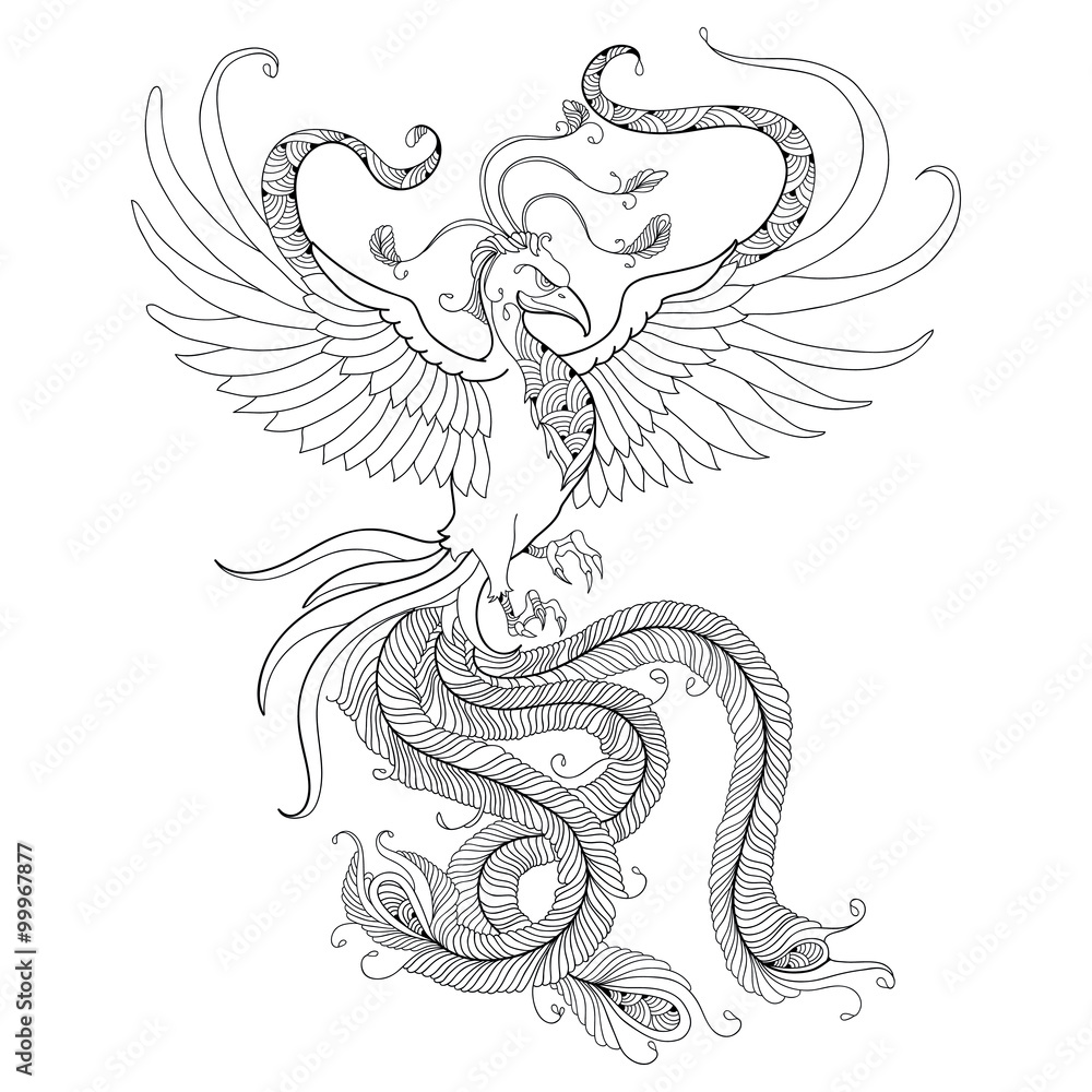 Mythological Phoenix or Phenix isolated on white background. Legendary ...