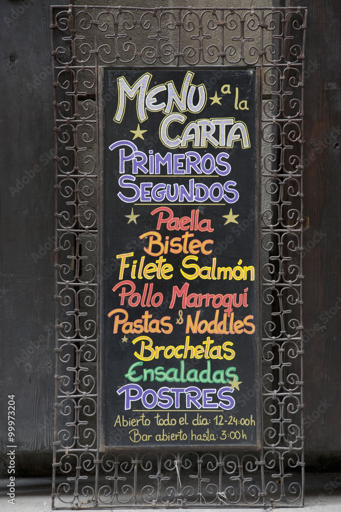 Colorful Spanish Menu with List of Foods Stock Photo | Adobe Stock