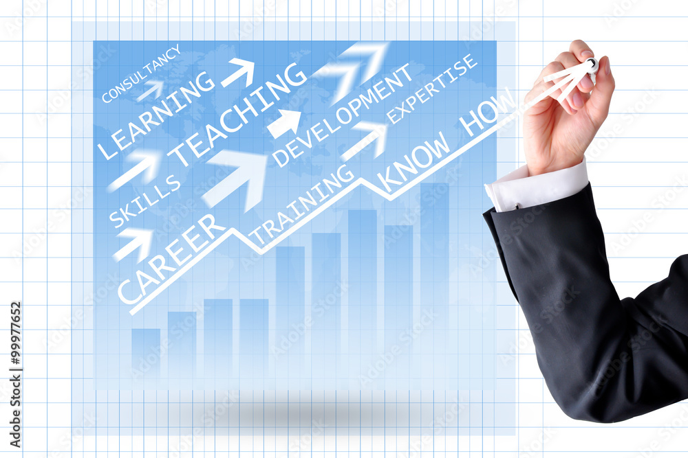 Career training and development concept with businessman hand and graph ...