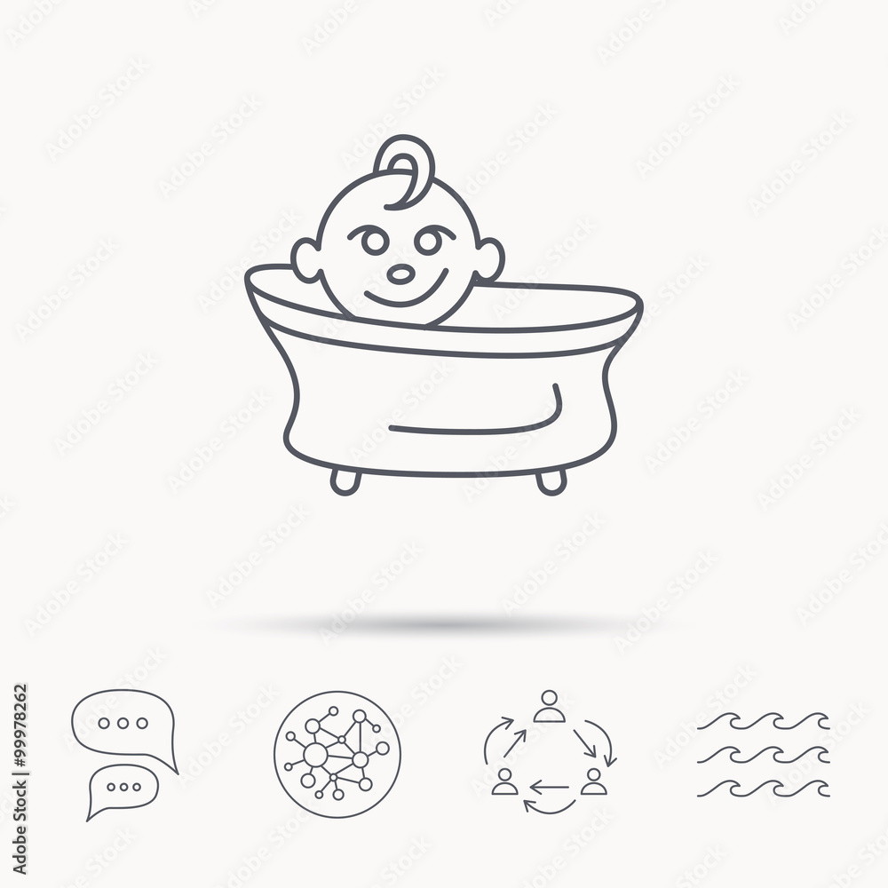 Baby in bath icon. Toddler bathing sign. Stock Vector | Adobe Stock