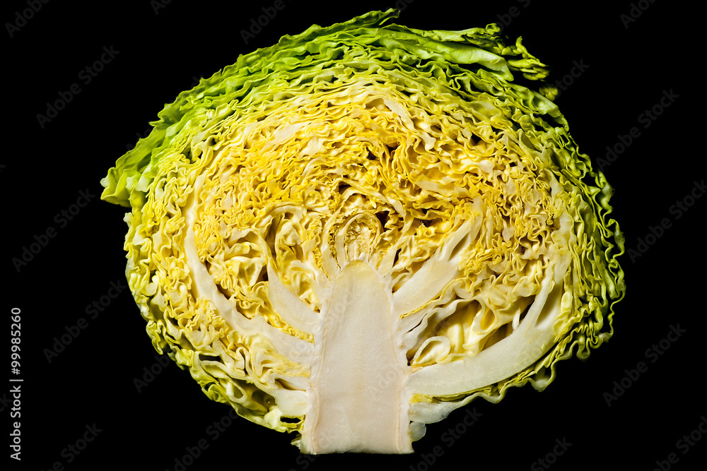 Cross section of a 'simple cabbage' revealing its internal complexity ...