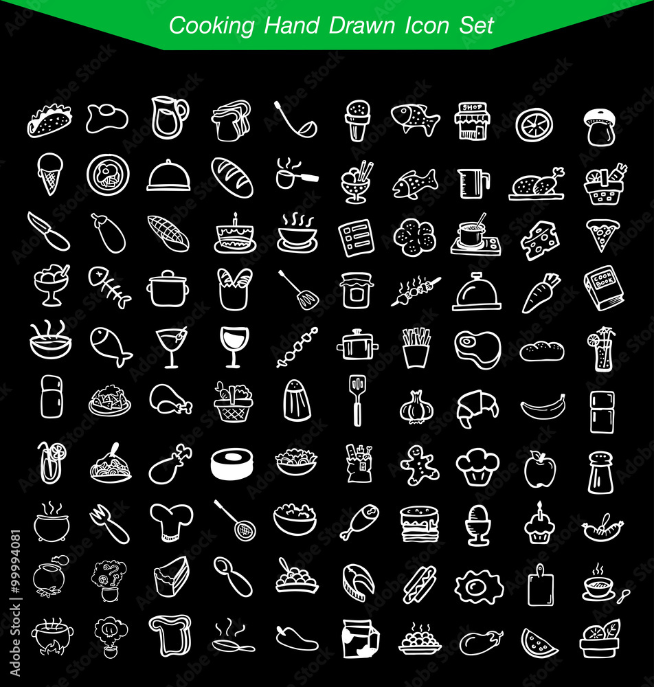 Cooking Hand Drawn Icon Set Stock Vector | Adobe Stock