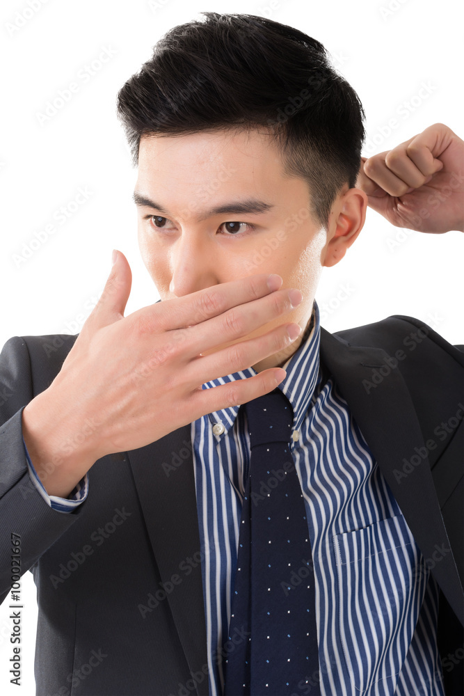 holding something on face Stock-Foto | Adobe Stock