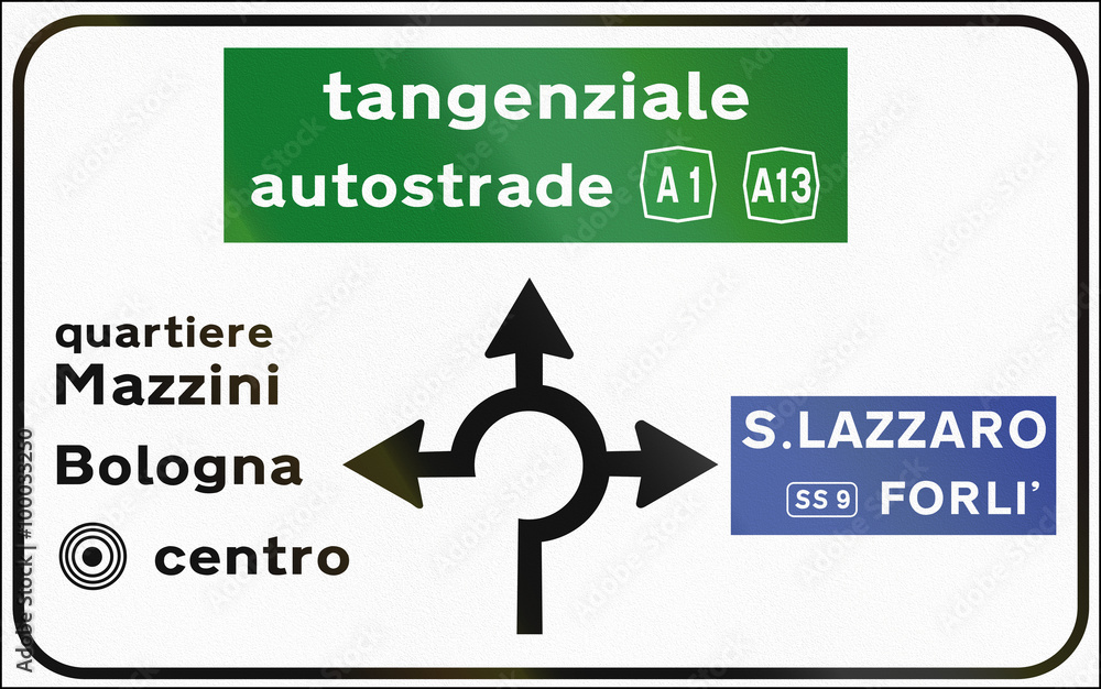 Road sign used in Italy - Roundabout with directions. Quartiere means ...
