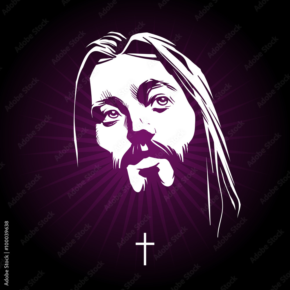 Jesus face. Religion catholic, cross sign, holy christian illustration ...